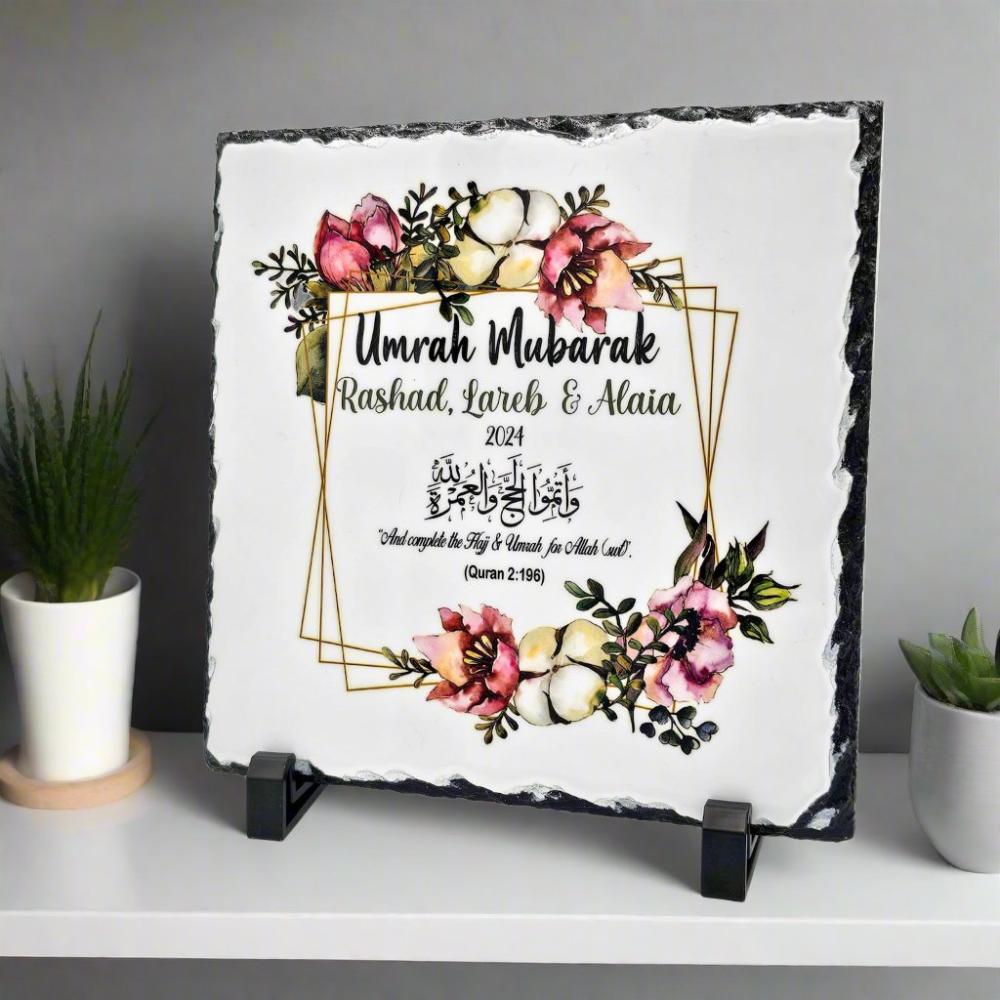 Umrah Hajj Mubarak Slate & Mug Set , Personalised Islamic Gift Rock Sl