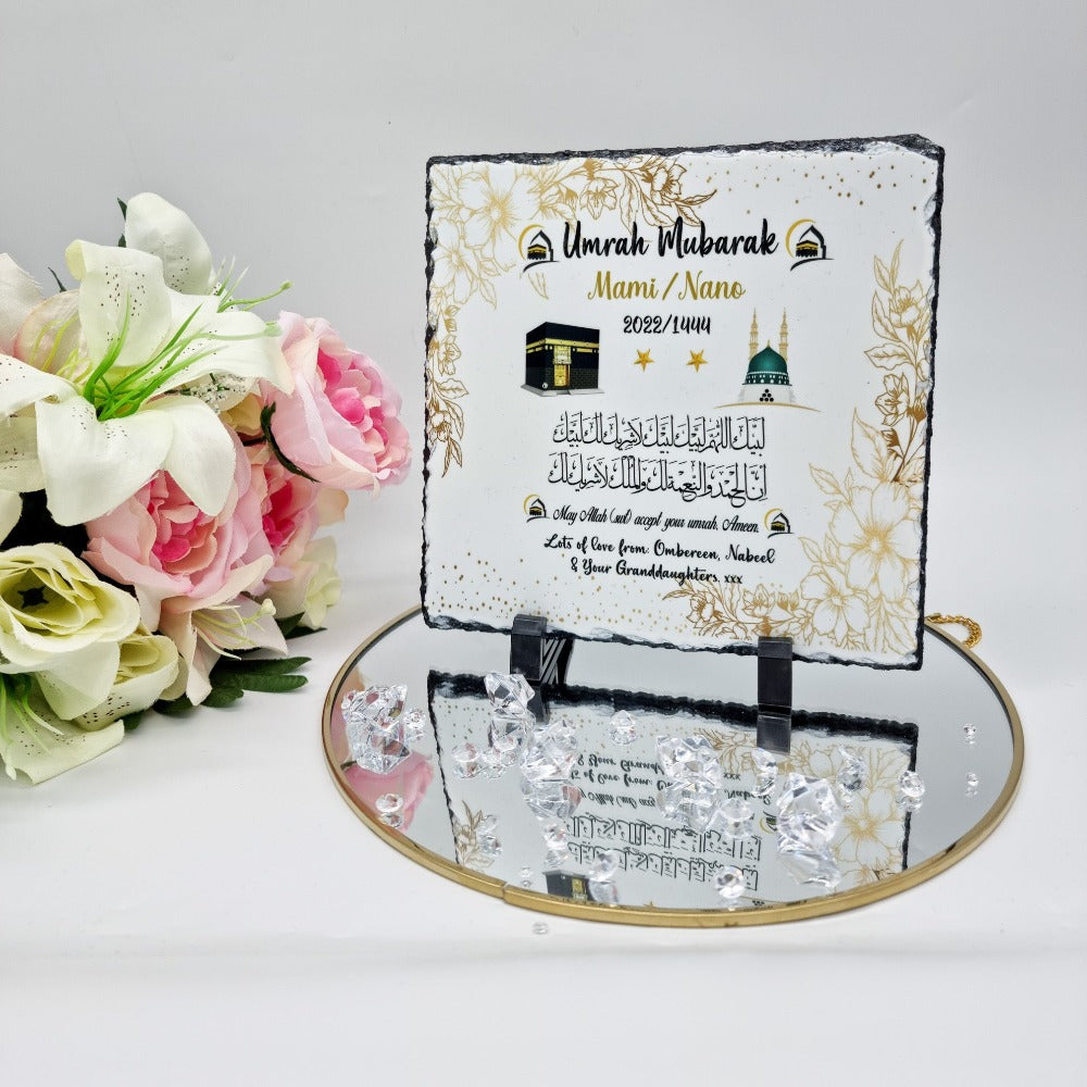 Umrah Hajj Mubarak Slate & Mug Set , Personalised Islamic Gift Rock Sl